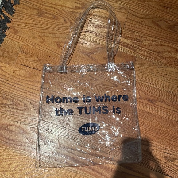 Tums | Bags | Brand New Tums Clear Pvc Plastic Tote Bag Printed Home Is Where The Tums Is | Poshmark